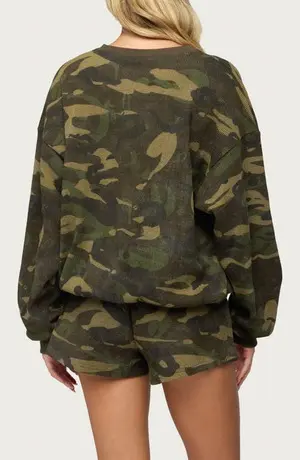 EDIKTED Baila Camo Waffle Knit Henley