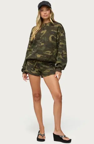 EDIKTED Baila Camo Waffle Knit Henley
