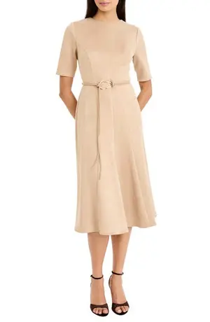 Maggy London Belted Velvet Midi Dress - Taupe