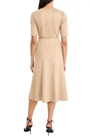 Maggy London Belted Velvet Midi Dress - Taupe