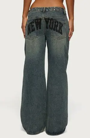 EDIKTED Nyc Studded Low Rise Baggy Jeans