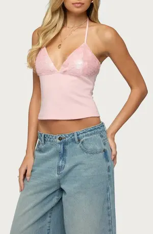 EDIKTED Katelyn Sequin Halter Top