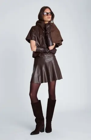 KENNETH COLE Faux Leather Seamed Flare Miniskirt