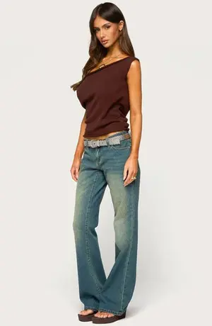 EDIKTED Lauria Off Shoulder Rib Knit Top