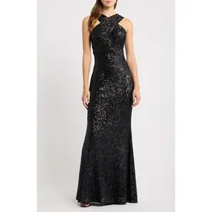 Eliza J Sequin Halter Neck Mermaid Gown