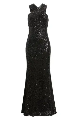 Eliza J Sequin Halter Neck Mermaid Gown