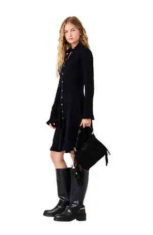 Maje Short Knit Dress With Buttons