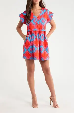 SUGARLIPS Devany Jolene Abstract Print Cotton Trapeze Minidress