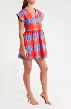 SUGARLIPS Devany Jolene Abstract Print Cotton Trapeze Minidress