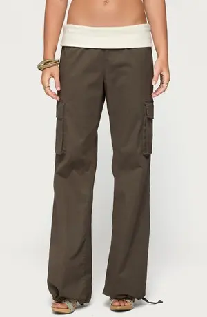 EDIKTED Jolee Ribbed Foldover Cargo Pants