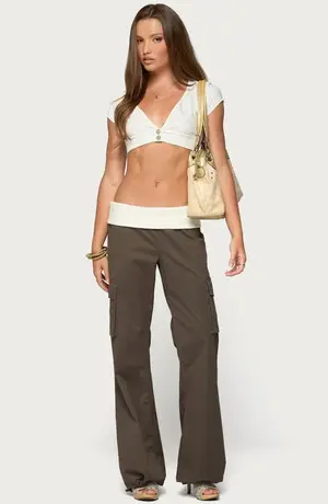 EDIKTED Jolee Ribbed Foldover Cargo Pants
