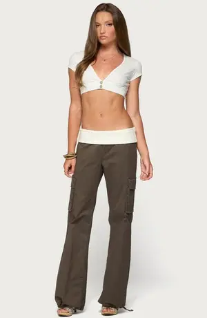 EDIKTED Jolee Ribbed Foldover Cargo Pants