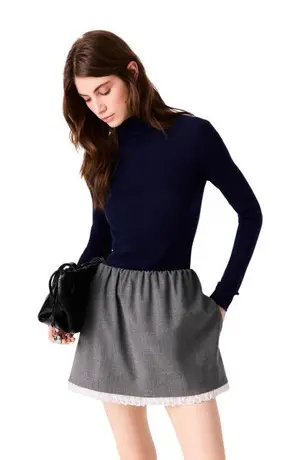 Maje Short Skirt With Lace Trim