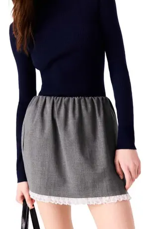 Maje Short Skirt With Lace Trim