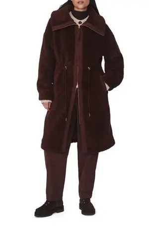Varley Bennet Long Faux Shearling Coat - Dark Chestnut