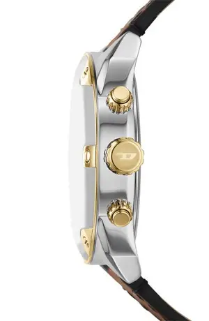 DIESEL® Spiked Chronograph Leather Strap Watch