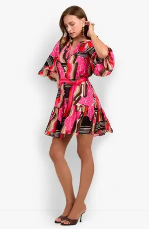 Trina Turk Amatas Printed Georgette Mini Dress With Puff Sleeves And Ruffled Hem