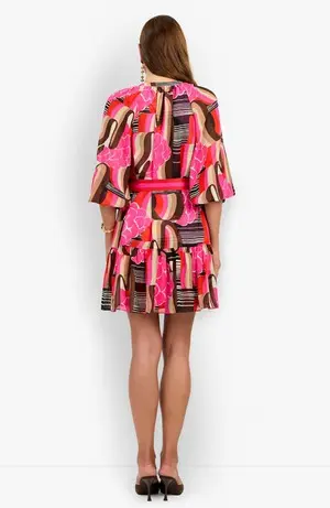 Trina Turk Amatas Printed Georgette Mini Dress With Puff Sleeves And Ruffled Hem