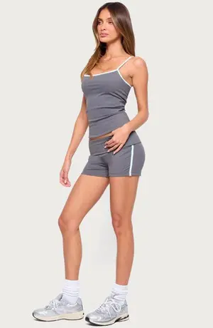 EDIKTED Ambar Contrast Stripe Foldover Shorts