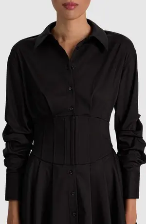 Alice + Olivia Edie Long Sleeve Corset Shirtdress - Black