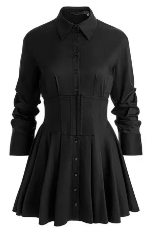 Alice + Olivia Edie Long Sleeve Corset Shirtdress - Black