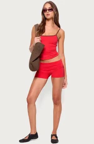 EDIKTED Ambar Contrast Stripe Foldover Shorts