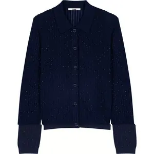 Maje Rhinestone Polo Collar Cardigan