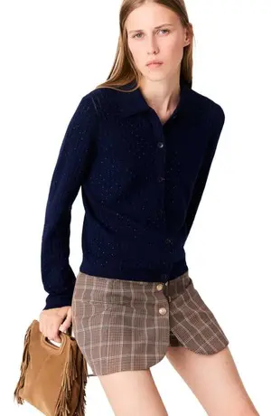 Maje Rhinestone Polo Collar Cardigan