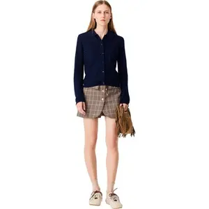 Maje Rhinestone Embellished Polo Collar Cardigan - Navy
