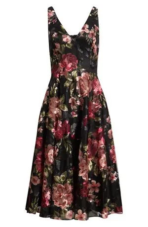 Eliza J Floral Embroidered Sleeveless V-neck Midi Dress