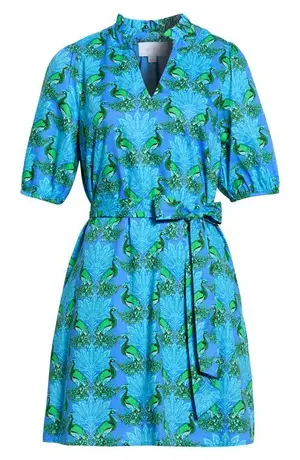 SUGARLIPS Genia Peacock Print Cotton Mini Dress