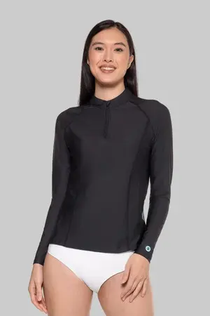 Coolibar Freestyle Quarter Zip Rash Guard With Long Sleeves - Black