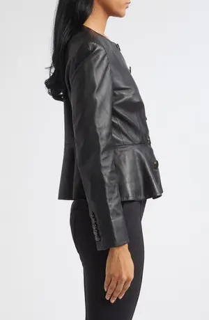 Veronica Beard Quinn Leather Peplum Jacket