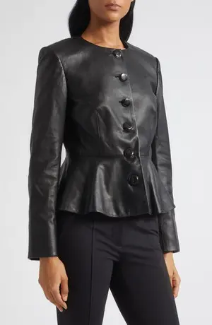 Veronica Beard Quinn Leather Peplum Jacket