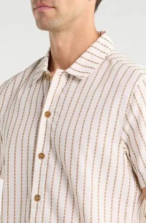 RHYTHM Vacation Stripe Crop Short Sleeve Cotton Button-up Shirt