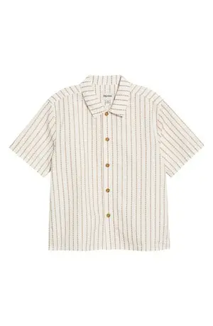 RHYTHM Vacation Stripe Crop Short Sleeve Cotton Button-up Shirt