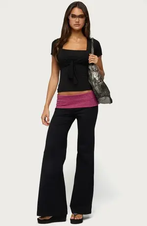 EDIKTED Malka Tie Front Top & Flared Leggings Set