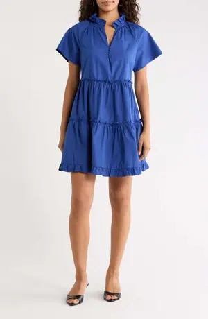 SUGARLIPS SUGARLIPS Pallas Tiered Cotton Poplin Mini Dress Navy
