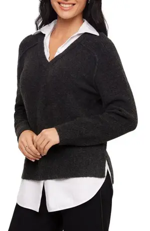 Karen Kane Layered V-neck Sweater - Charcoal