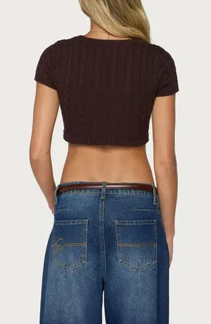 EDIKTED Zila Cropped Cable Knit Sweater Top
