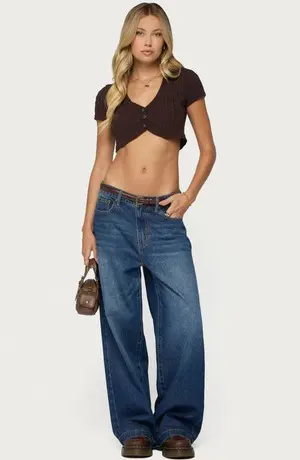 EDIKTED Zila Cropped Cable Knit Sweater Top