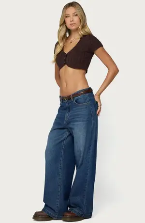 EDIKTED Zila Cropped Cable Knit Sweater Top