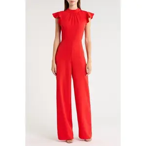 SUGARLIPS Manuela Mock Neck Wide Leg Jumpsuit - Red