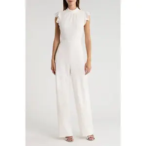 SUGARLIPS Manuela Mock Neck Wide Leg Jumpsuit - White