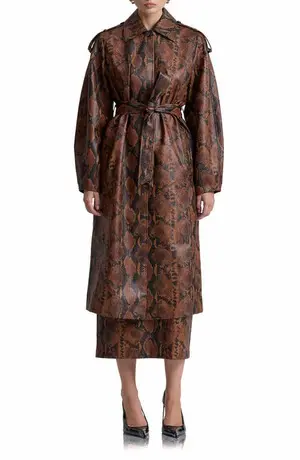 Avec Les Filles Python Print Faux Leather Coat