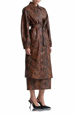 Avec Les Filles Python Print Faux Leather Coat