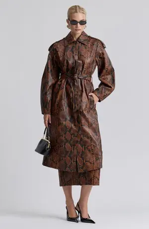 Avec Les Filles Python Print Faux Leather Coat
