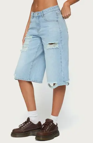 EDIKTED Distressed Low Rise Boyfriend Shorts