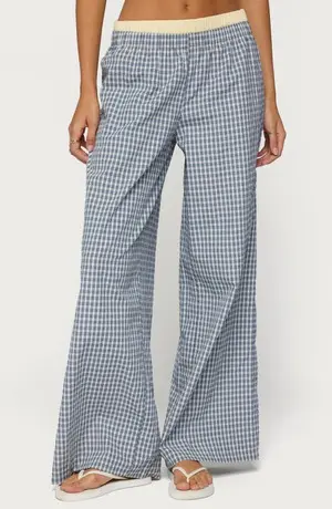 EDIKTED Indya Plaid Pull-on Wide Leg Pants