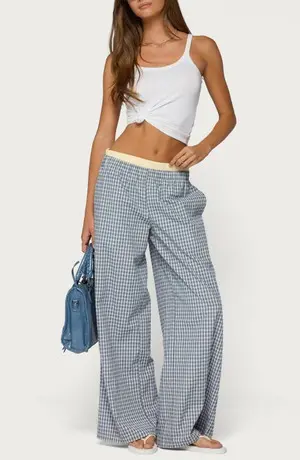 EDIKTED Indya Plaid Pull-on Wide Leg Pants